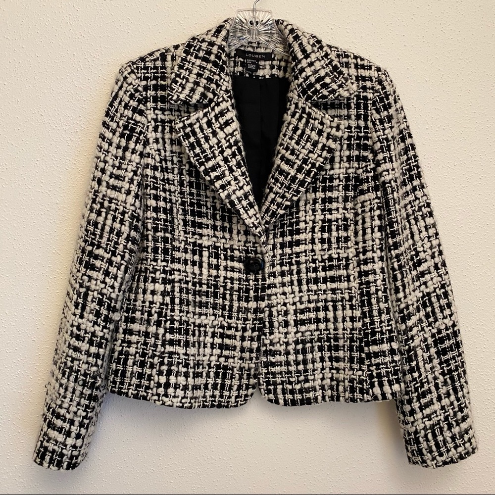 Louben Laine Wool Blend Tweed Jacket Black White 6 - Gem